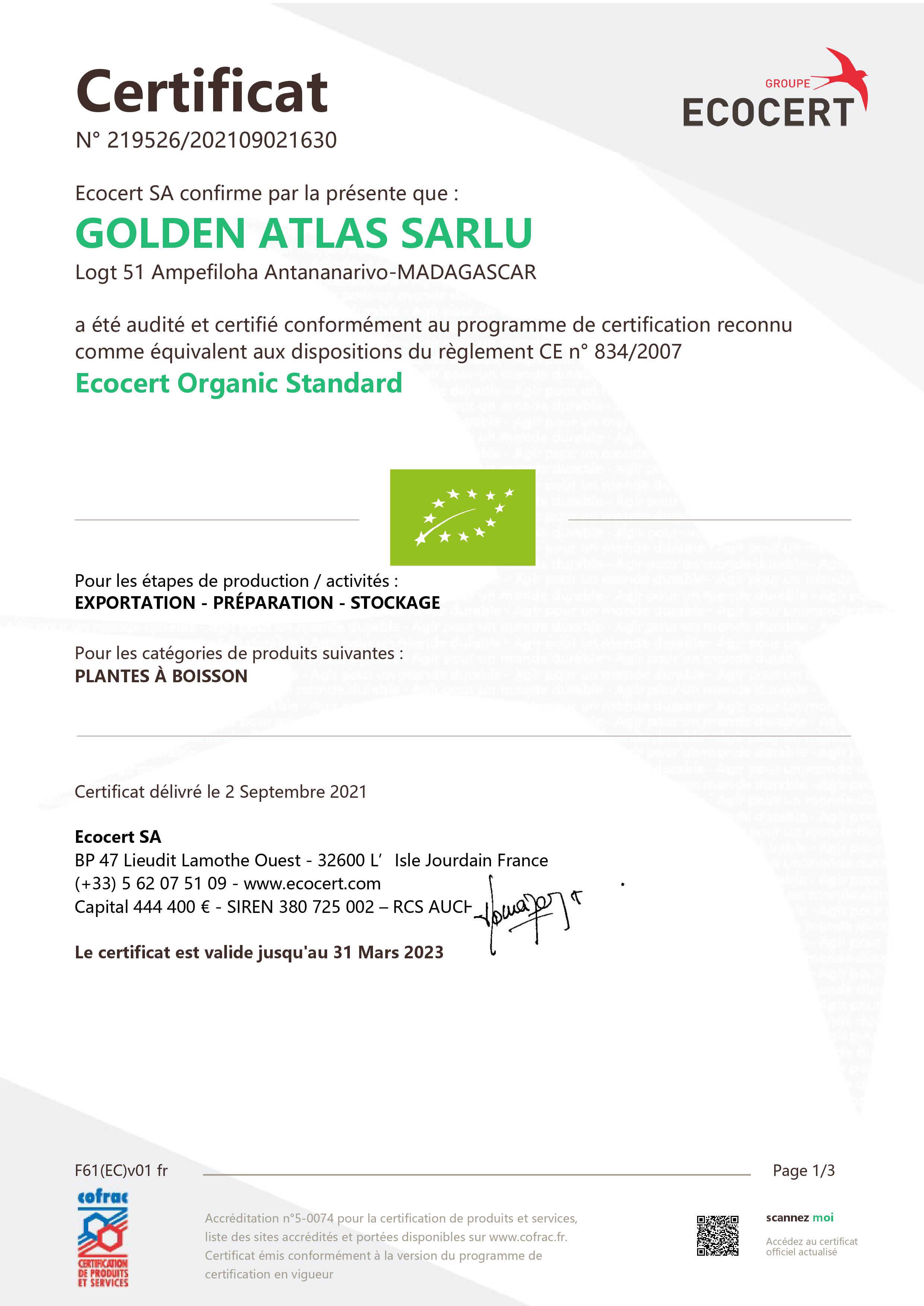 Golden Atlas - Certificates